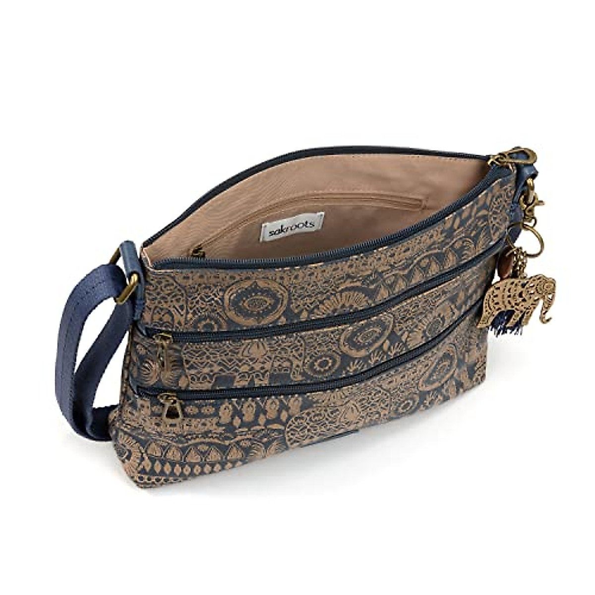 Sakroots Womens Artist Circle Crossbody in Coated Canvas, Multifunctional Purse With Adjustable Strap & Zipper P Cross Body Handbag, Bronze Batik World, One Size US