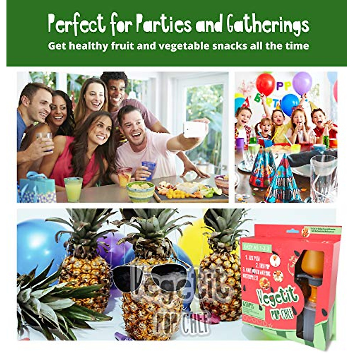 Vegetit Fruit and Vegetable Shape Cutter - ABS Plastic Fruit Decorating Tools - Kids and Toddlers Food Chopper - Pop Chef Set of 6 Shapes