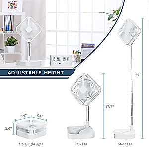 Comix Portable Pedestal Fan, Folding Desk Fan with Adjustable Height, 7200mah Rechargeable Battery Powered Fan for Personal Bedroom Office Outdoor Camping Fishing
