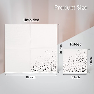 Stylish 5x5 Inch Silver Napkins - 100 Pack of White and Silver Cocktail Napkins - Disposable 3 Ply Beverage Napkins or Dessert Napkins - White Party Napkins for Wedding Napkins for Reception…