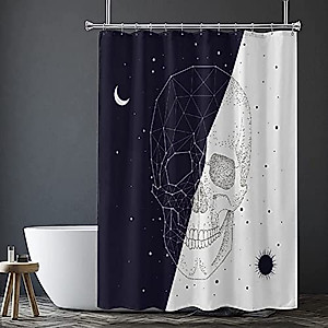 Sugar Skull Shower Curtain, Graveyard Mexico Design on Black White Backdrop Print, Cloth Fabric Bathroom Decor Set with Hooks 66x72Inch(168x183cm)