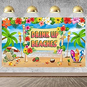 Yoaokiy Beach Theme Party Decorations Drink Up Beaches Banner Backdrop, Hawaii Party Luau Summer Party Background Sign Decor, Tropical Bachelorette Poster Party Supplies