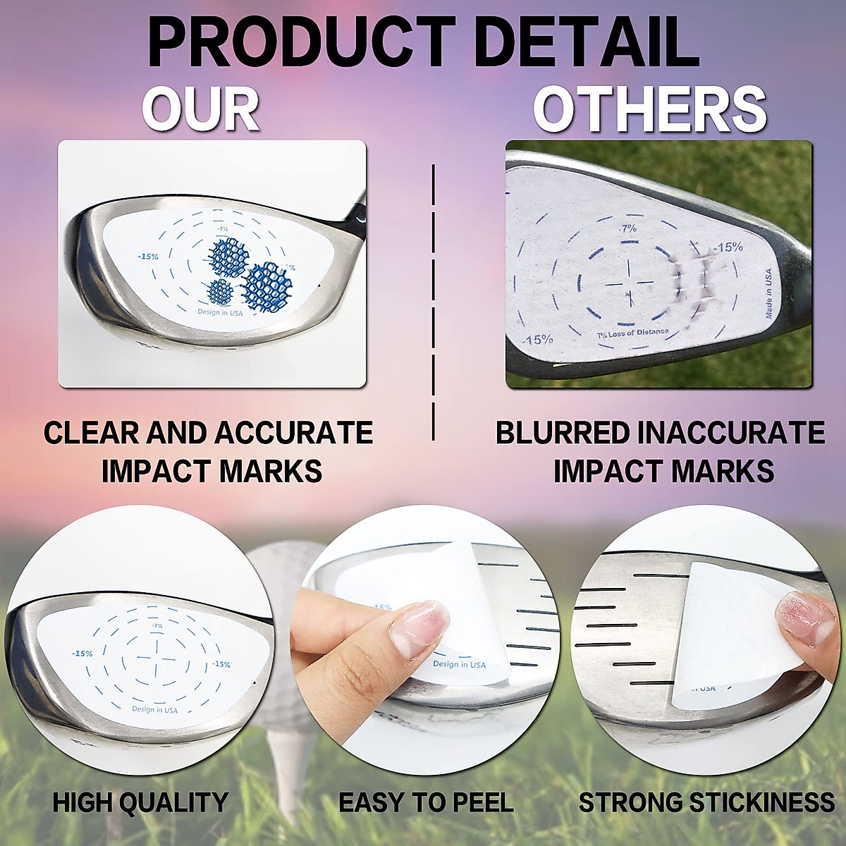 FINGER TEN Golf Club Impact Tape Labels 200/250/375/400/500 Stickers Oversized for Irons Driver Woods Professional Golf Ball Hitting Recorder Swing Trainer (Blue-375 Stickers (Woods+Irons+Putters))