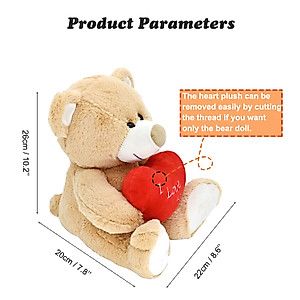 I Love You! 10'' Teddy Bear with Red Heart, Soft Plush Bear Doll Stuffed Animal Toys Valentines Day Decor Gifts for Her/Girlfriend Lover Mom Kids (Light Brown)