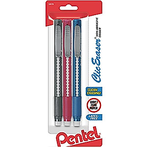 Pentel Clic Retractable Eraser with Grip, 3 Pack