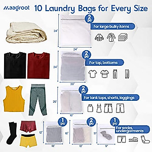 MAAGROOT 10 Pcs [2XXL/2XL/2L/2M/1S/1Mini] Durable Honeycomb Mesh Laundry bags for Delicates,Travel Organization Bag for Lingerie,Blanket,Clothes,Jeans,Bath Towel,Sock