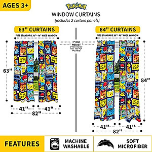 Franco Kids Room Window Curtains Drapes Set, 82 x 63 in, Pokemon