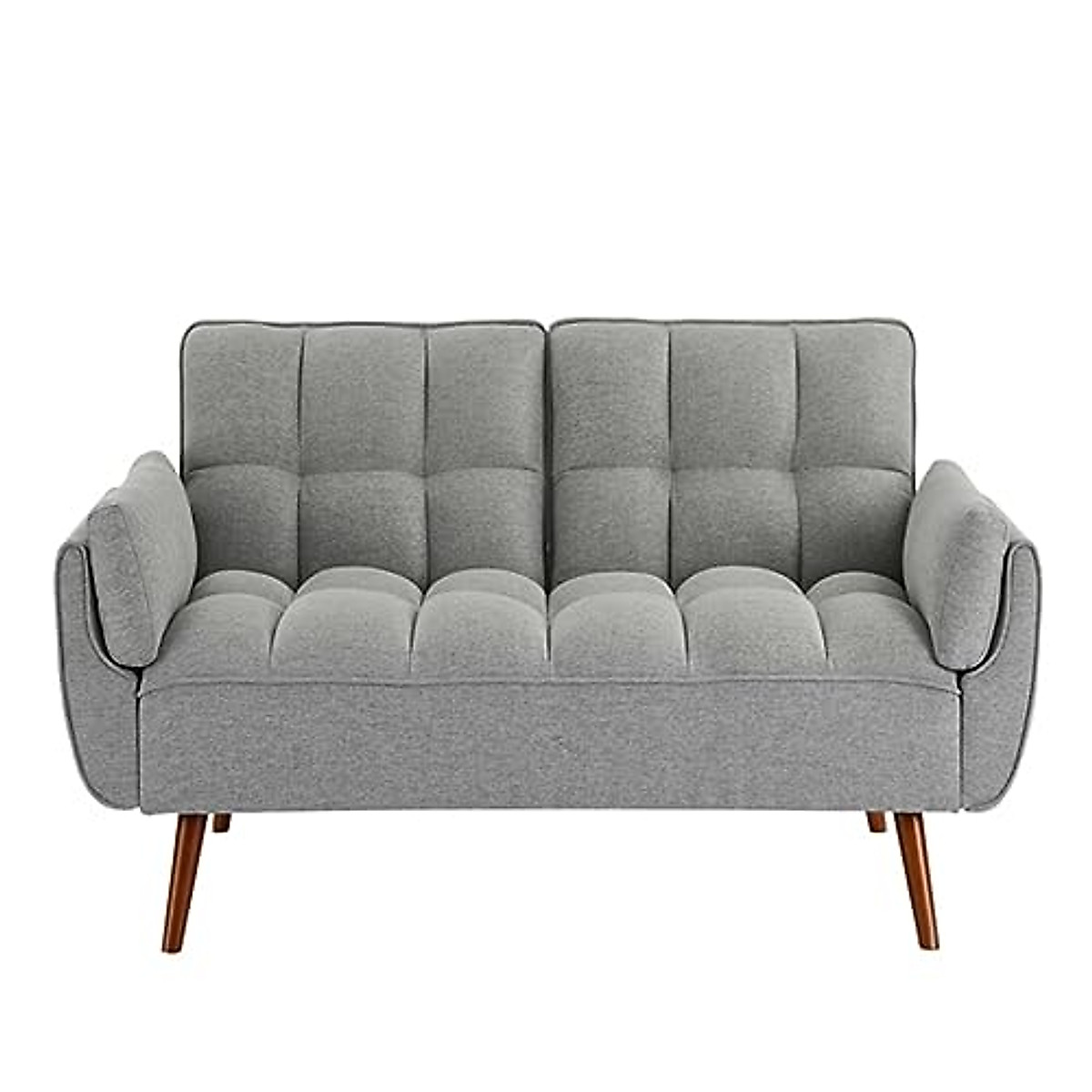 Sofa Bed with Wood Base, Modern Convertible Futon Sleeper Couch Daybed with Adjustable Backrest for Studio, Apartment, Office, Small Space, Compact Living Room Recliners (Grey)