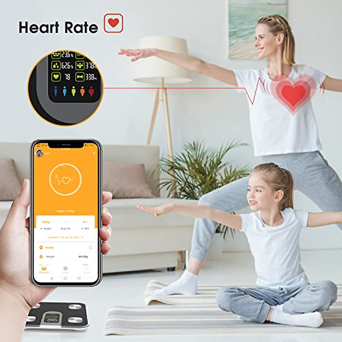 FIRINER Bluetooth Body Fat Scale with Large Display Digital Smart Scale for Body Weight and Fat BMI Heart Rate Composition 15 Body Composition Analyzer Sync with Fitness App