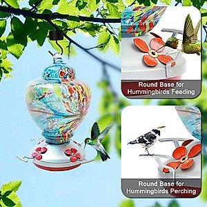 CJJCCF Hummingbird Feeder for Outdoors Glass Bird Feeders Easy to Clean&Filling Bird Feeder Best with Color Hand Blown Glass Leakproof 32 Ounces Blue Hummingbird Feeders Hanging Hook&Ant Moat