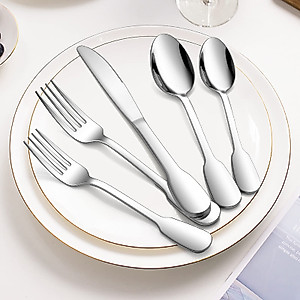 18/10 Silverware Set, E-far 40-Piece Stainless Steel Flatware Cutlery Set Service for 8, Metal Tableware Eating Utensil Sets for Home/Restaurant/Wedding, Elegant & Classic Style - Dishwasher Safe