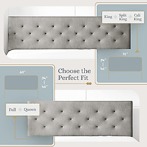 Sven & Son Diamond-Tufted Mid-Rise Upholstered Headboard, Wall or Bed Frame Mount - Full or Queen (Gray)