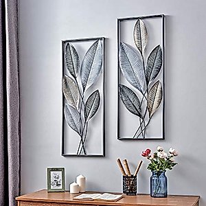 FirsTime & Co. Silver Metallic Leaves Wall Decor 2-Piece Set for Living Room, Bedroom, Home Office, Metal Art, Farmhouse and Boho, 35.5 x 28 inches