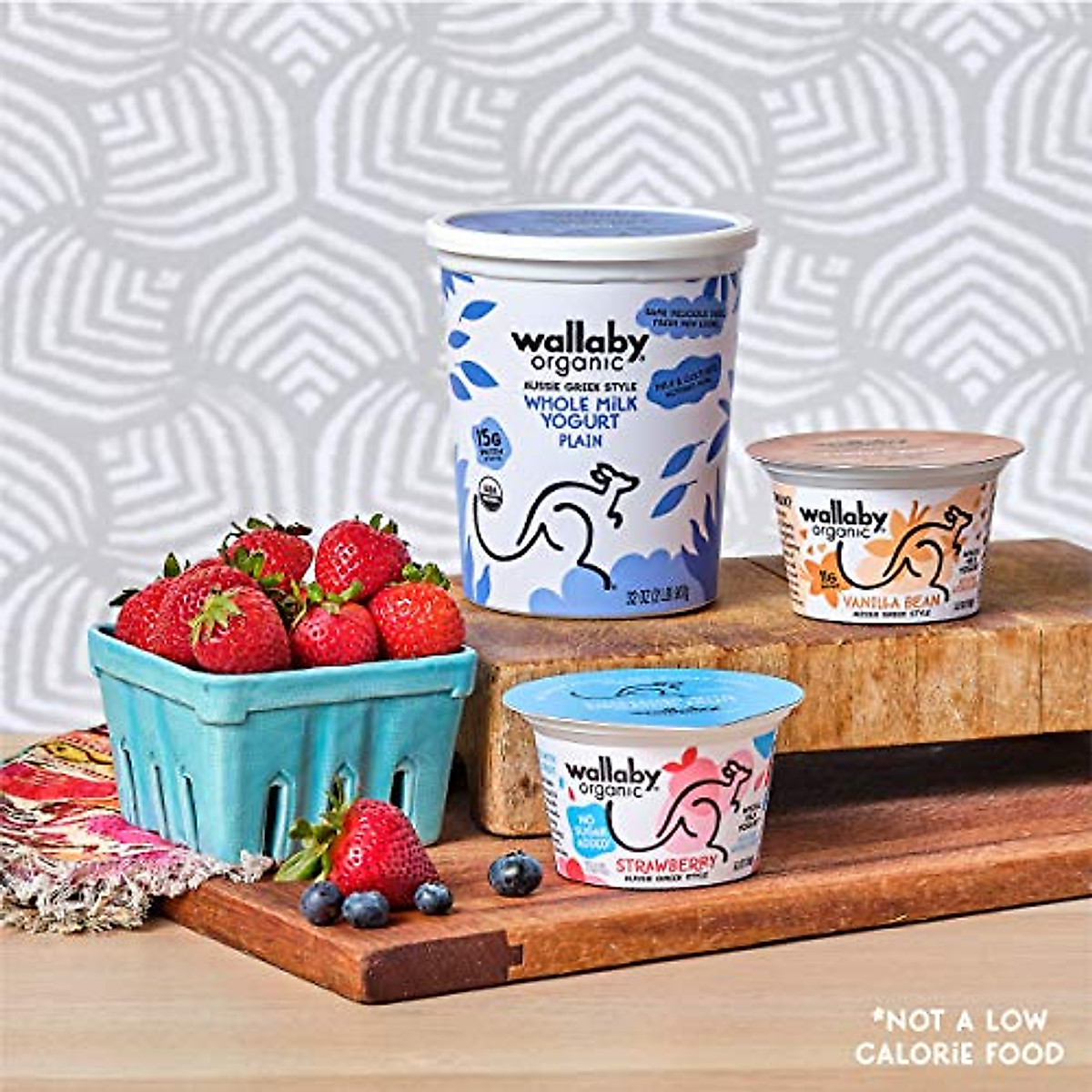 Wallaby Organic Aussie Greek Whole Milk Yogurt, Strawberry, 32 oz. USDA Organic