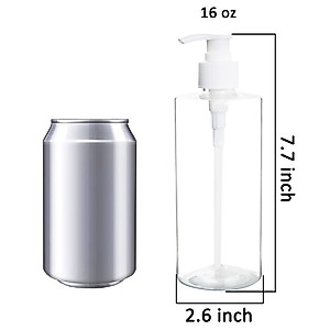 Youngever 6 Pack Clear Plastic Pump Bottles 16 Ounce, Empty Pump Bottles for Shampoo, Pump Bottles Bottles for Cleaning Solutions