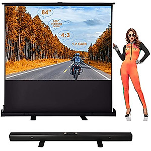 lesolar 84 Inch Manual Pull up Projector Screen 4:3 4K HD Floor Standing Projector Screens Portable and Retractable Video Projection Screen Movie Screens for Indoor Outdoor Home Hotel School Office