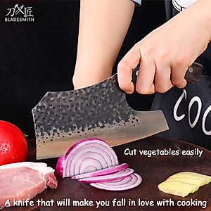 Forged cleaver knife, Effort Saving handmade Kitchen Knife, Vegetable and meat Chopping Knife with High Carbon Blade and Full Tang Sandalwood Handle for Home and Kitchen,2023 Gifts