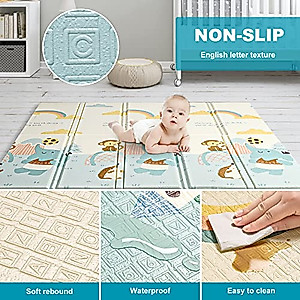 ZHUOKECE Baby Play Mat,Thickened 0.8 inches Foldable Floor Mats for Kids, Extra Large Waterproof Activity Crawling Playmats,Multifunctional Mat with Travel Bag(71" x 79"） (Blue Elephant)