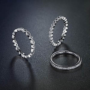 OPOMOMO 3 Pcs 2mm Women Stackable Eternity Ring Wedding Bands,18K White Gold Plated Cubic Zirconia Promise Rings Set (8)