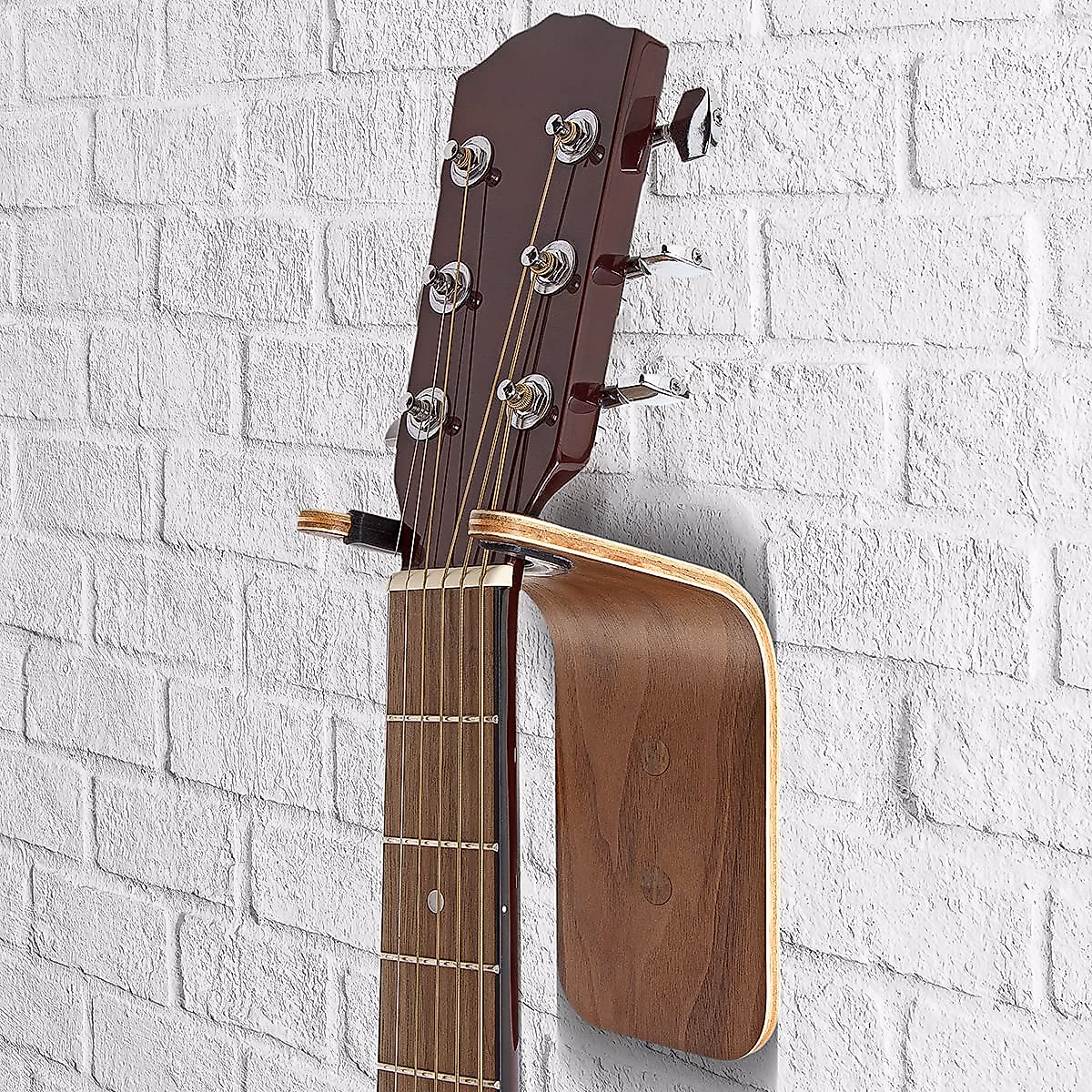 Guitar Wall Hanger Handmade Unique Design Bent Wood Guitar Hanger Wall Mount Guitar Holder Acoustic Guitar Accessories Ukulele Wall Mount Stand Wall Guitar Mount Guitar Hook (Walnut, 1 pack)