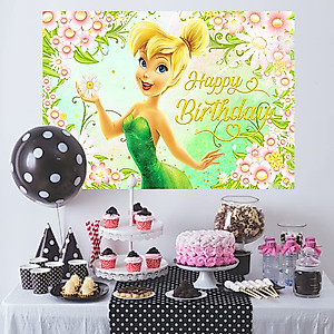 Green Tinkerbell Backdrop for Birthday Party Supplies 5x3ft Fairy Photo Backgrounds Fairy Theme Baby Shower Banner for Birthday Cake Table Decoration