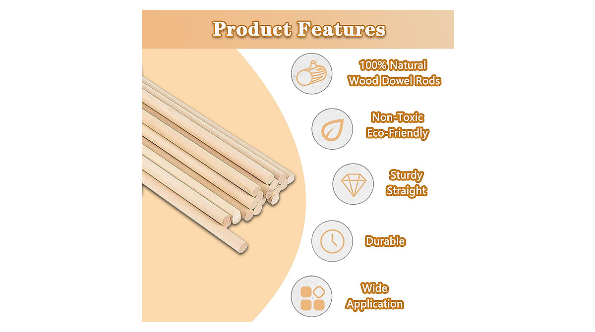 Quality Wooden Dowel Rods for Crafts - 100 pcs Set