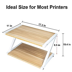 DUNCHATY Wood Printer Stand with Storage Under Desk Shelf Printer Table Stand for Office Storage Organizer, Desktop Stand with Adjustable Anti-Skid Pad, 2 Tier Printer Organizer Stand for Home Office