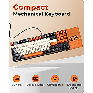 Havit Mechanical Keyboard, Wired Compact PC Keyboard with Number Pad Red Switch Mechanical Gaming Keyboard 89 Keys for Computer/Laptop (Black)