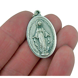 Devotional Gifts and Medals Silver Toned Our Lady of Grace Miraculous Medal Pendant, 1 1/4 Inch