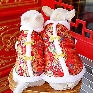 Pet Tang Suit, Chinese Style Dog Cheongsam Winter New Year Coat Outfit Clothing Cat Costume for Puppy Small Medium Dogs (XL)
