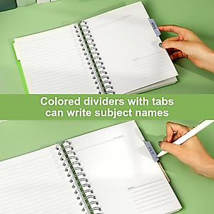 CAGIE Spiral Notebook College Ruled - 5 Subject Spiral Notebook with Tabs Dividers, 300 Pages A5 Small Spiral Notebook 5x7, Hardcover 5 Subject College Ruled Spiral Notebook for School Note Taking