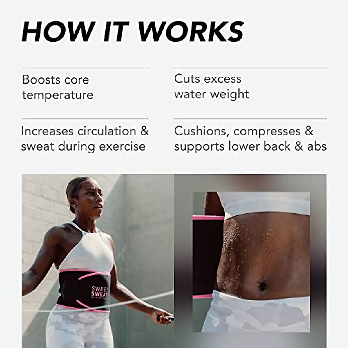 Sweet Sweat Waist Trimmer, by Sports Research - Get More From Your Workout - Sweat Band Increases Stomach Temp to Cut Water Weight - Gym Waist Trainer Belt for Women & Men - Faja para Hacer Ejercicios