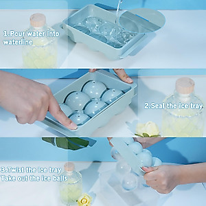 Toobimen Ice Cube Tray with Lid&Bin, 1.9'' Whiskey Ice Mold, 2Pack Ice Ball Maker Mold, Large Ice Cube Trays with Tong, Easy Fill & Release Making Ice Balls for Whiskey Cocktails Bourbon (Blue)