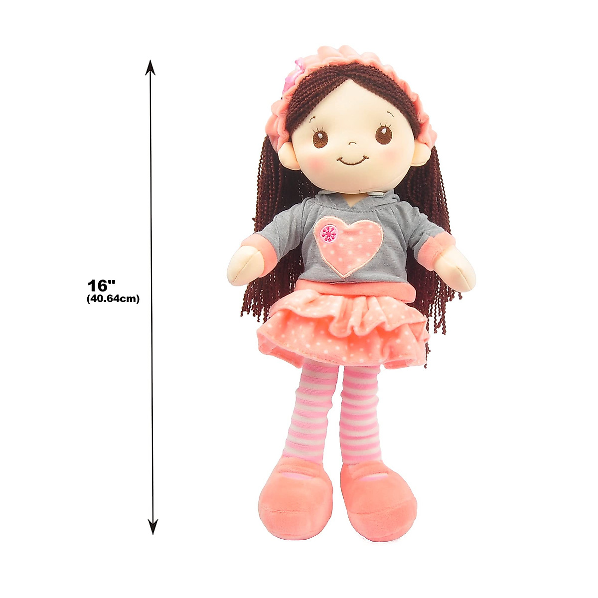 Linzy Toys, Peach 16" Jane Rag Doll, Sleeping Cuddle Buddy for Toddlers, Infants and Babies, Muñecas de trapo para niña, First Doll for Kids, Safe for All Ages.