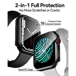 Smiling 2 Pack Case Built in Tempered Glass Screen Protector Compatible with Apple Watch SE 2/SE/Series 6/Series 5/Series 4 44mm, Hard PC Case Overall Protective Cover- Black