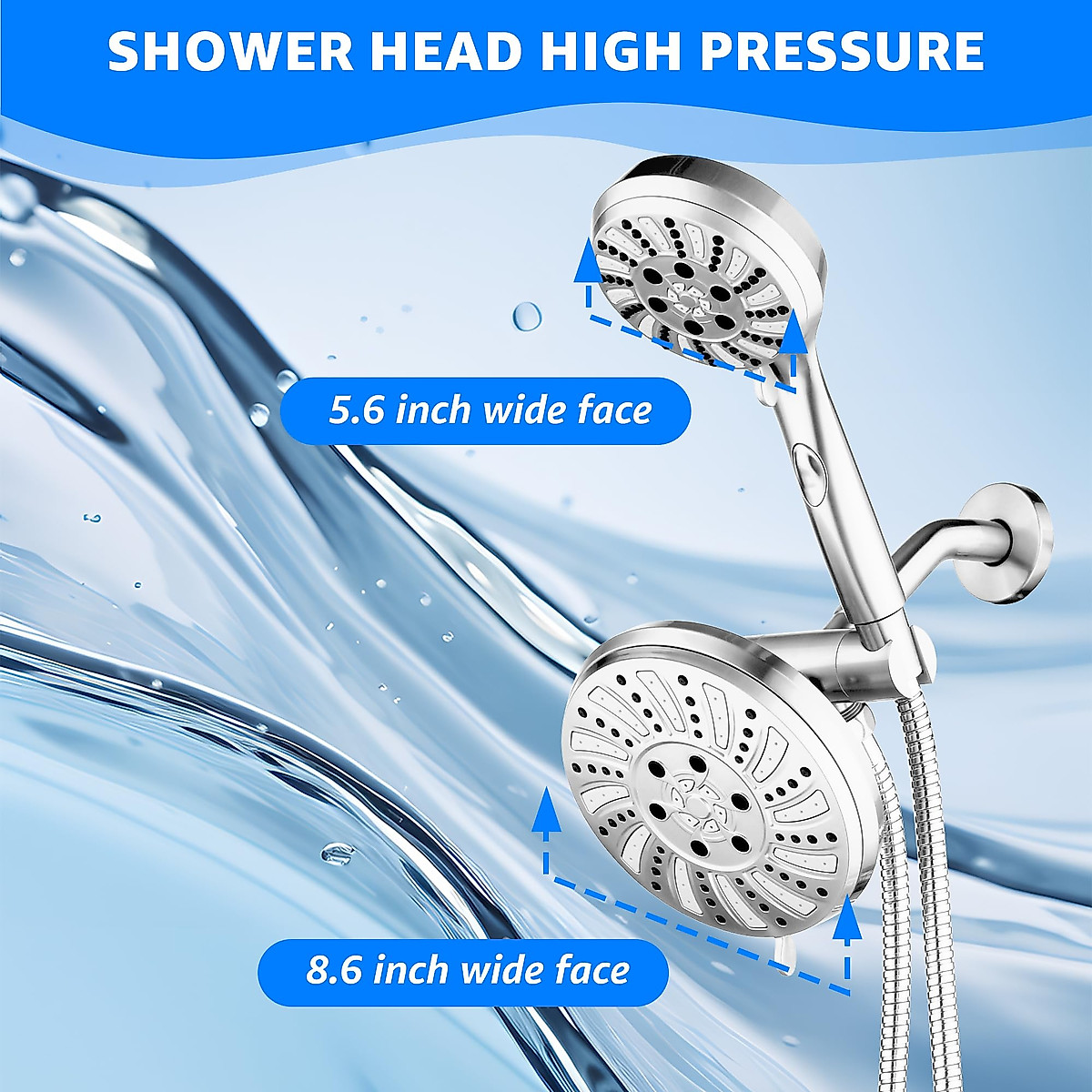 AMAZING FORCE 8.6 Inch Handheld Shower HeadShower High Pressure Handheld Shower With 6 Way Rainfall Combo Shower Sprayer