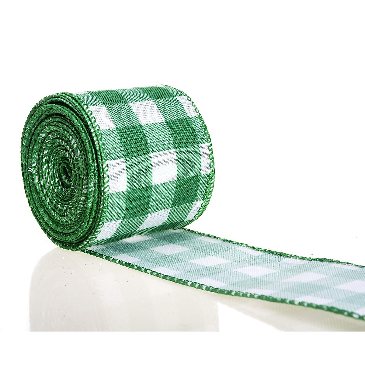 ATRBB Green and White Buffalo Plaid Ribbon Wired Edge Gingham Ribbon for St Patrick's Day Decoration and Bows Craft,10 Yards by 2.5 Inches