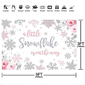 Aperturee 5x3ft Christmas Snowflake Photo Backdrop a Little Snowflake is on The Way Floral Photography Backgrounds Baby Shower Birthday Children Party Decoration Photo Booth Studio Props