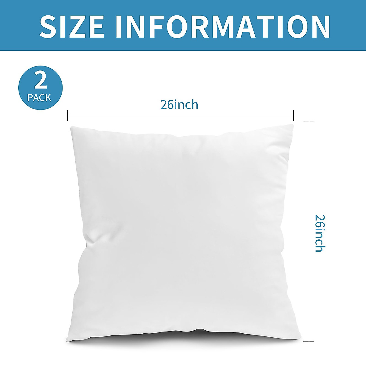 Fixwal Throw Pillow Inserts Set of 2-26 x 26 Inches Bed and Couch Pillows - Euro Pillow Indoor Decorative Pillows for Bed and Sofa