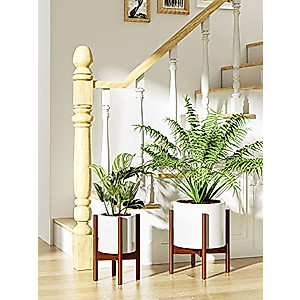 MUDEELA Adjustable Plant Stand Indoor, Bamboo Plant Stand 8 to 12 Inches, Single Floor Plant Stand for Indoor Plants, Bamboo Dark Brown Planter Stand for Indoor Plants, Pot Plant Not Included