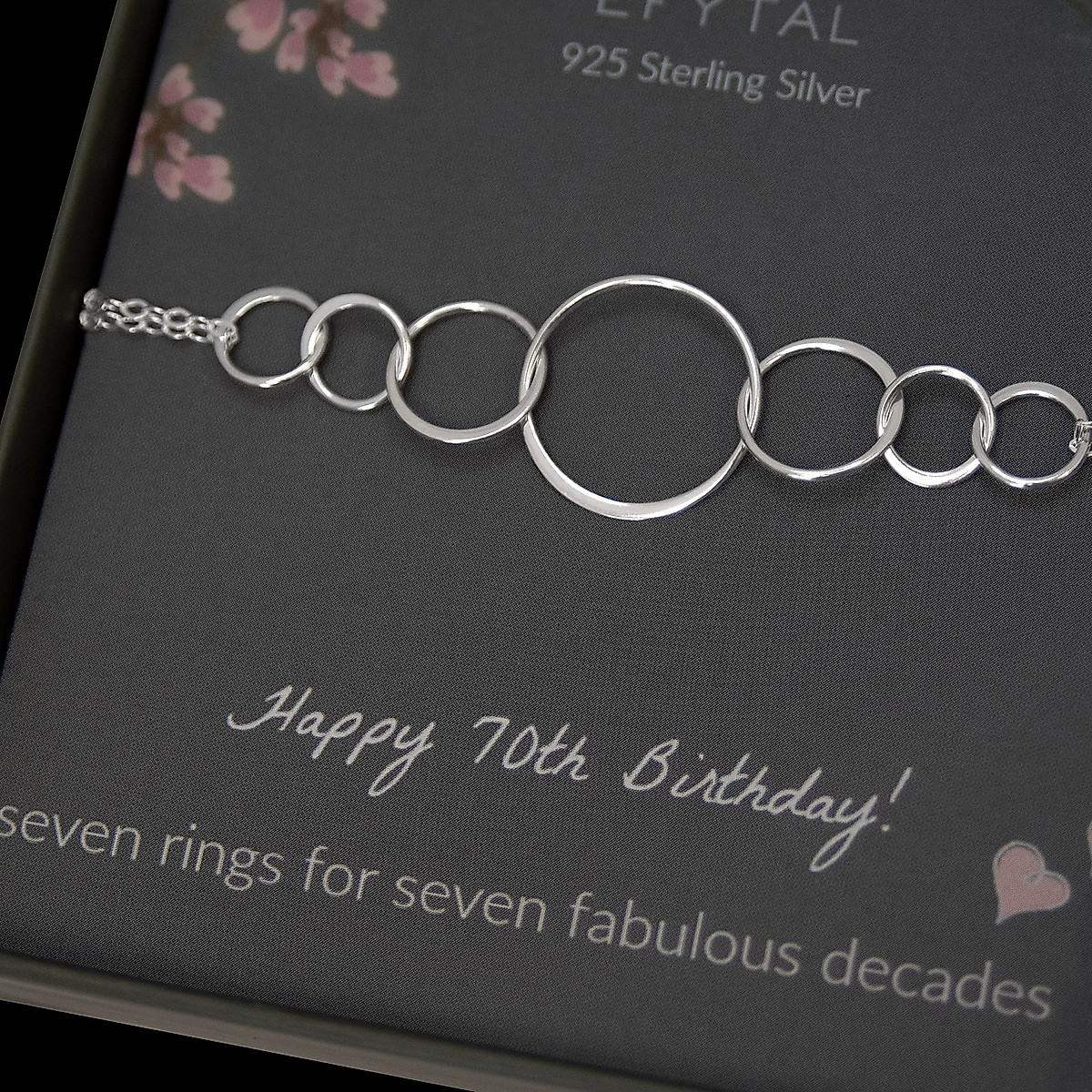 EFYTAL 70 Birthday Gifts, 925 Sterling Silver 7 Ring Bracelet for Women, 7 Circles Jewelry, Gifts for 70 Year Old, 70th Birthday Gifts for Grandma
