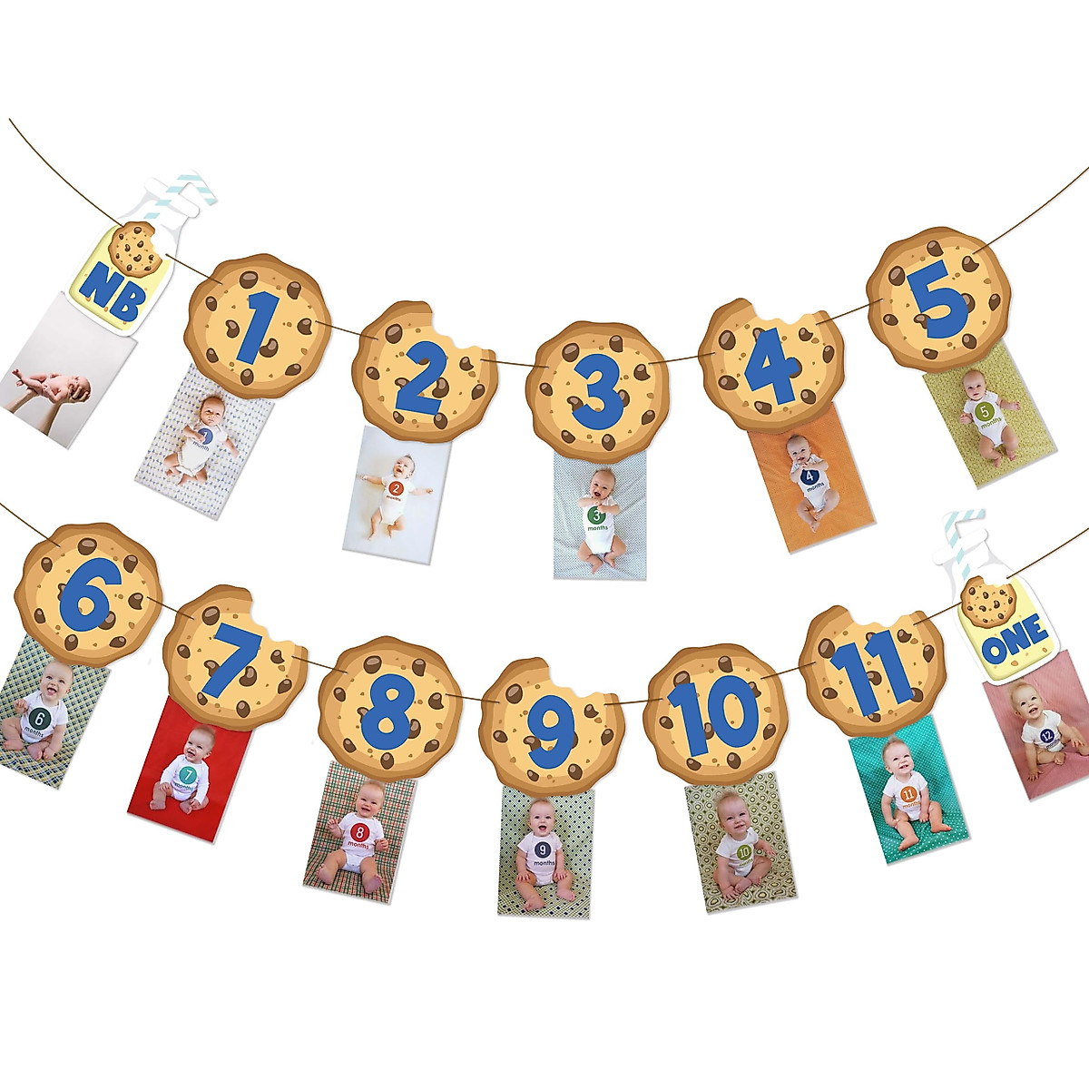Cookies Milk Monthly Photo Banner, Cookies and Monster Theme Baby 12 Month Photo Prop Monthly Milestone Bunting Garland 1st Birthday Party Decoration