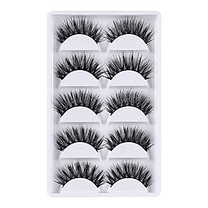 3D False Eyelashes, 3D Faux Mink Fake Eyelashes Handmade Dramatic Thick Crossed Cluster False Eyelashes Black Nature Fluffy Long Soft Reusable,Style 1 (5 Pairs)