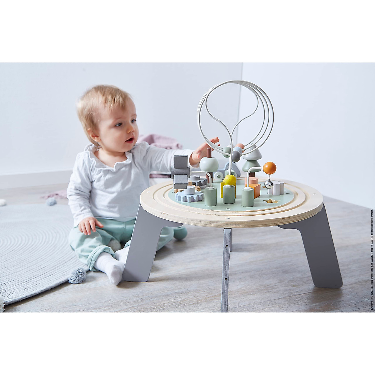 Janod J04402 Sweet Cocoon Wooden Activity Multi-Play Table Toddlers – Fine Motor Development – Non-Slip Feet – Water Painted and FSC Certified – Suitable for Age 1 Year and Above