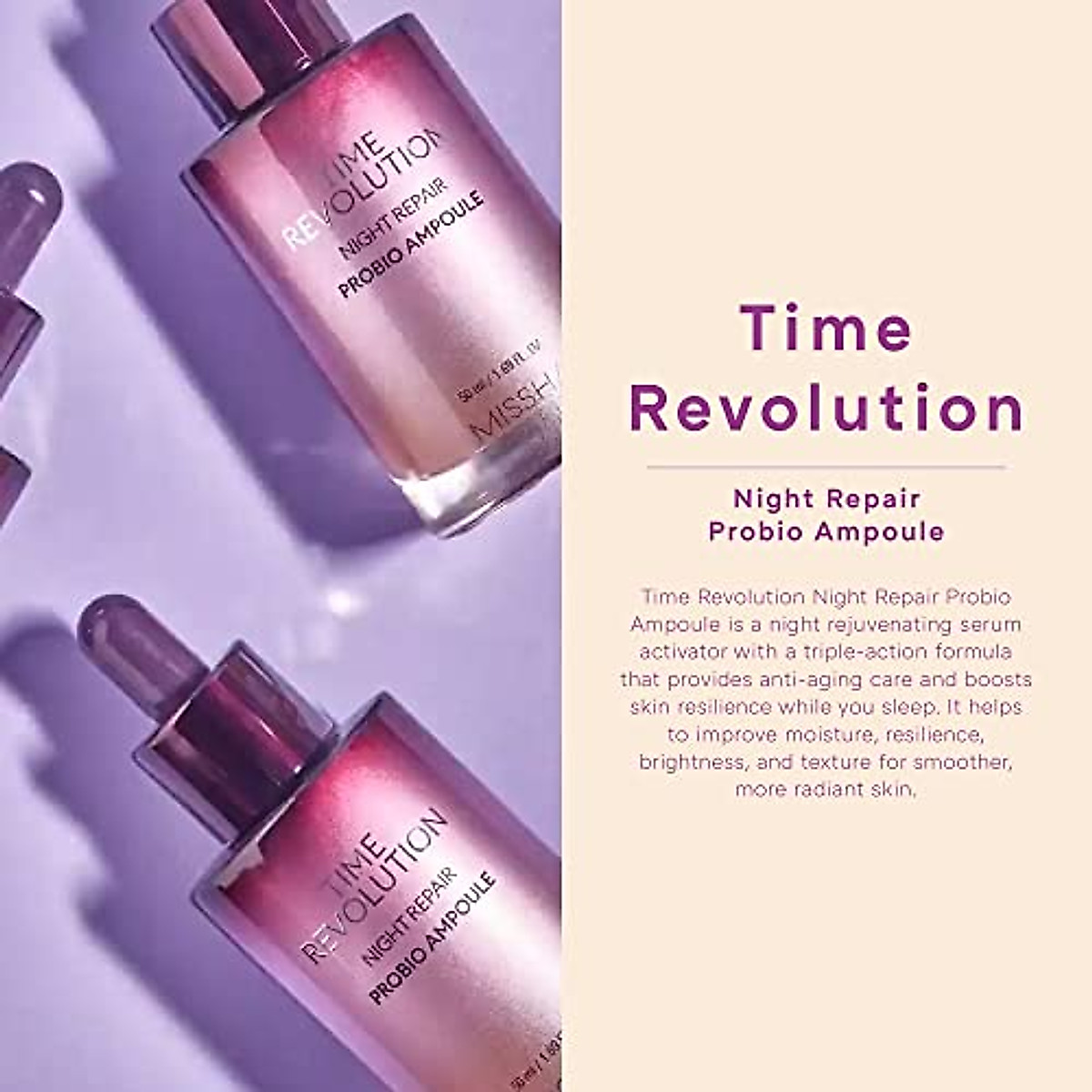 MISSHA Time Revolution Night Repair Probio Face Serum Ampoule (1.69 Fl Oz) -Intense Hydration, Probiotic Strength, Clear Complexion, Wrinkle Improvement, and Enhanced Elasticity