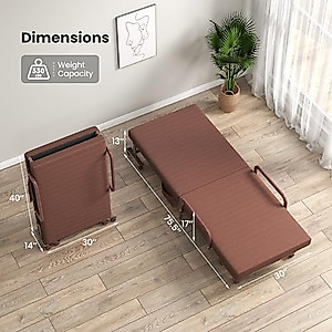 Giantex Folding Bed with Mattress, Foldable Portable Guest Bed w/Adjustable 6 Position & Side Storage Pocket, Fold up Bed on Wheels for Home, Roll Away Beds with Mattresses for Adults, Brown