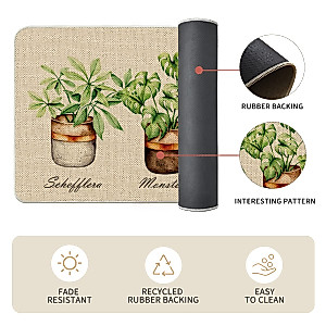 Artoid Mode Schefflera Monstera Ficus Summer Kitchen Mats Set of 2, Hello Sunshine Home Decor Low-Profile Kitchen Rugs for Floor - 17x29 and 17x47 Inch