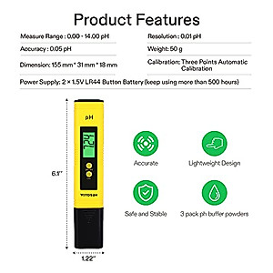 VIVOSUN pH and TDS Meter Combo, 0.05ph High Accuracy Pen Type pH Meter ± 2% Readout Accuracy 3-in-1 TDS EC Temperature Meter for Hydroponics, Household Drinking, and Aquarium, UL Certified
