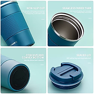 GIFUBOWA Hot Cold Travel Mug 13oz Stainless Steel Insulated Tumbler Cup with Flip Lid Blue
