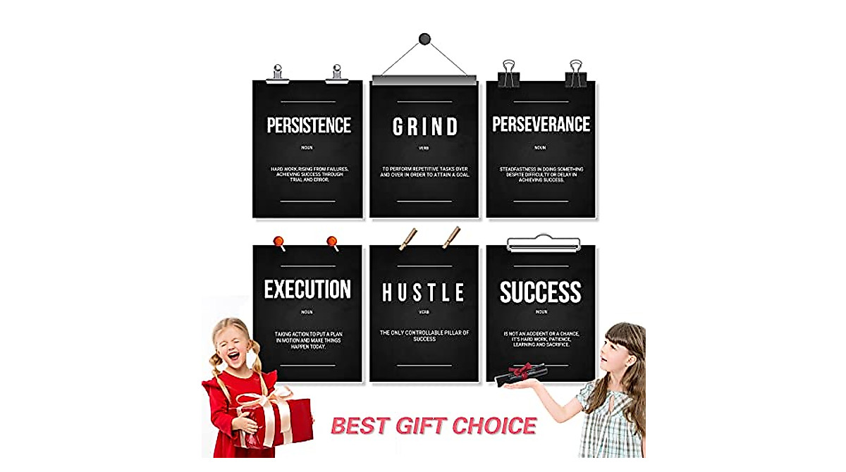 Motivational Wall Art Set of 6 - Inspiring Quotes for Any Room